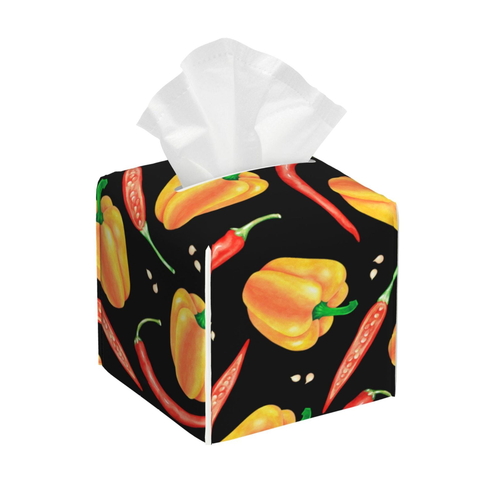 Tissue Box Cover, yellow Pepper red Leather Tissue Box Holder - Tissue ...