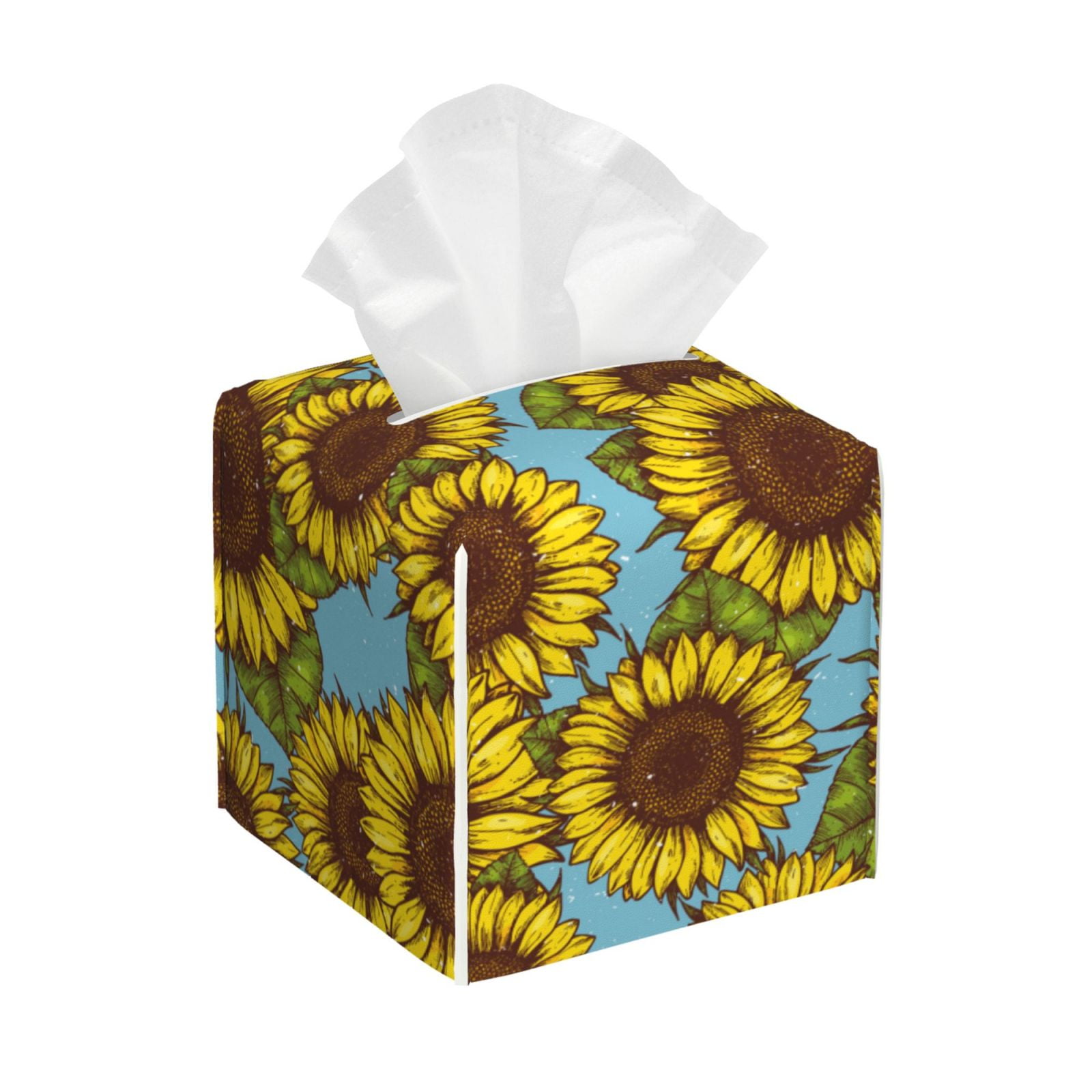 Tissue Box Cover, yellow Sunflowers Blue Leather Tissue Box Holder ...