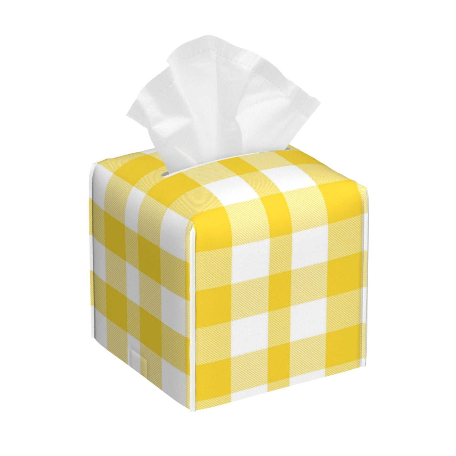 Tissue Box Cover, yellow buffalo plaid Leather Tissue Box Holder ...