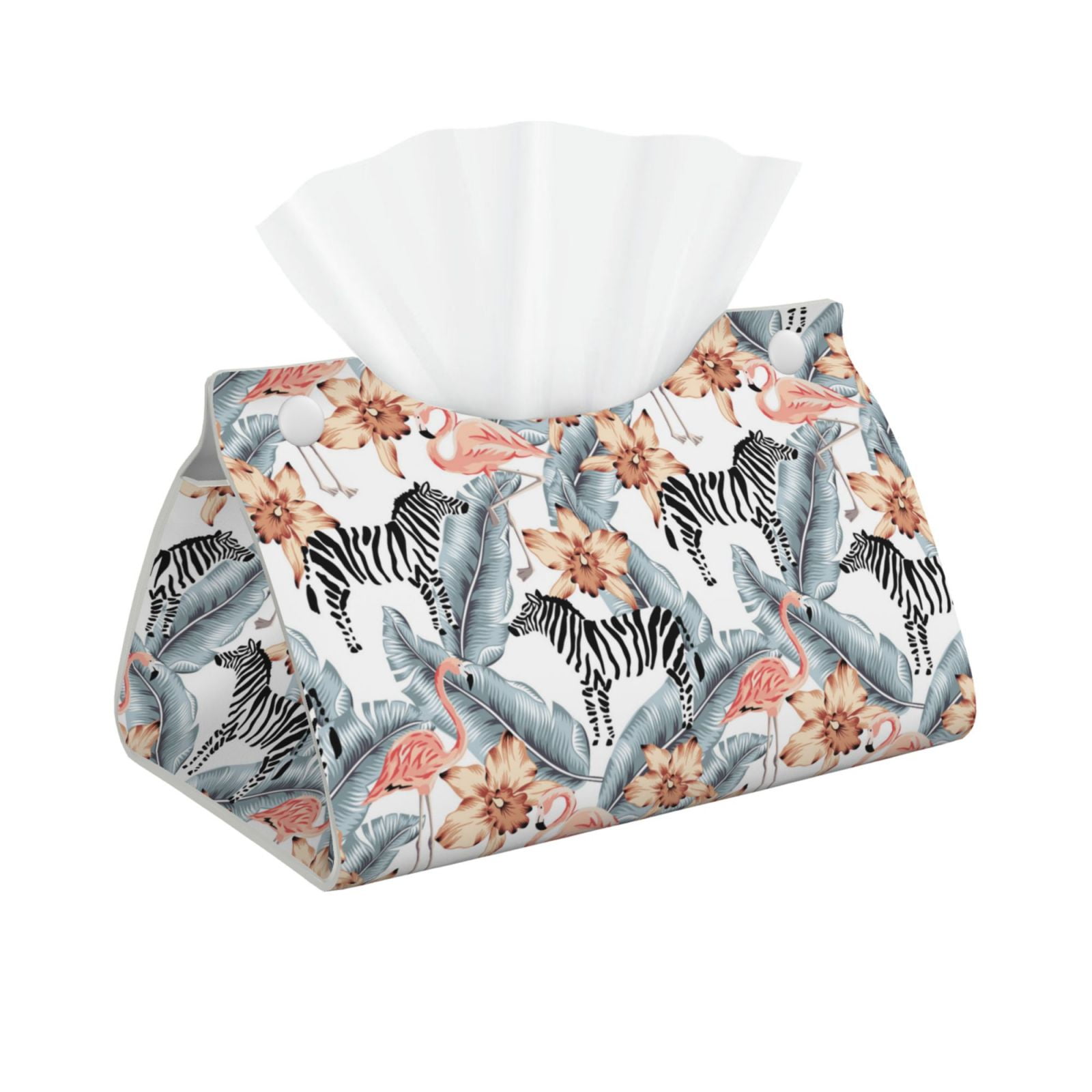 Tissue Box Cover, zebra flamingo orchid palm leaves Rectangular Leather ...