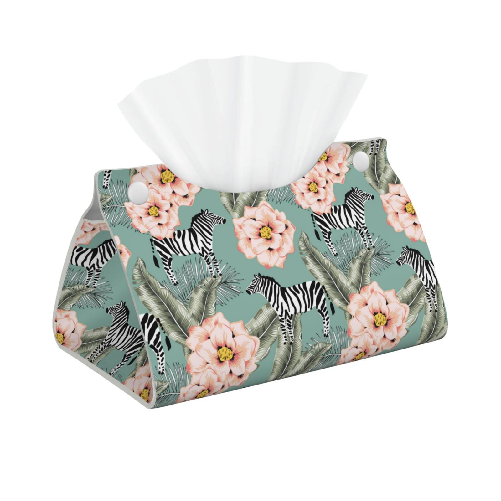 Tissue Box Cover, zebra rose palm Tropical leaves Rectangular Leather Tissue Holder - Tissue ...