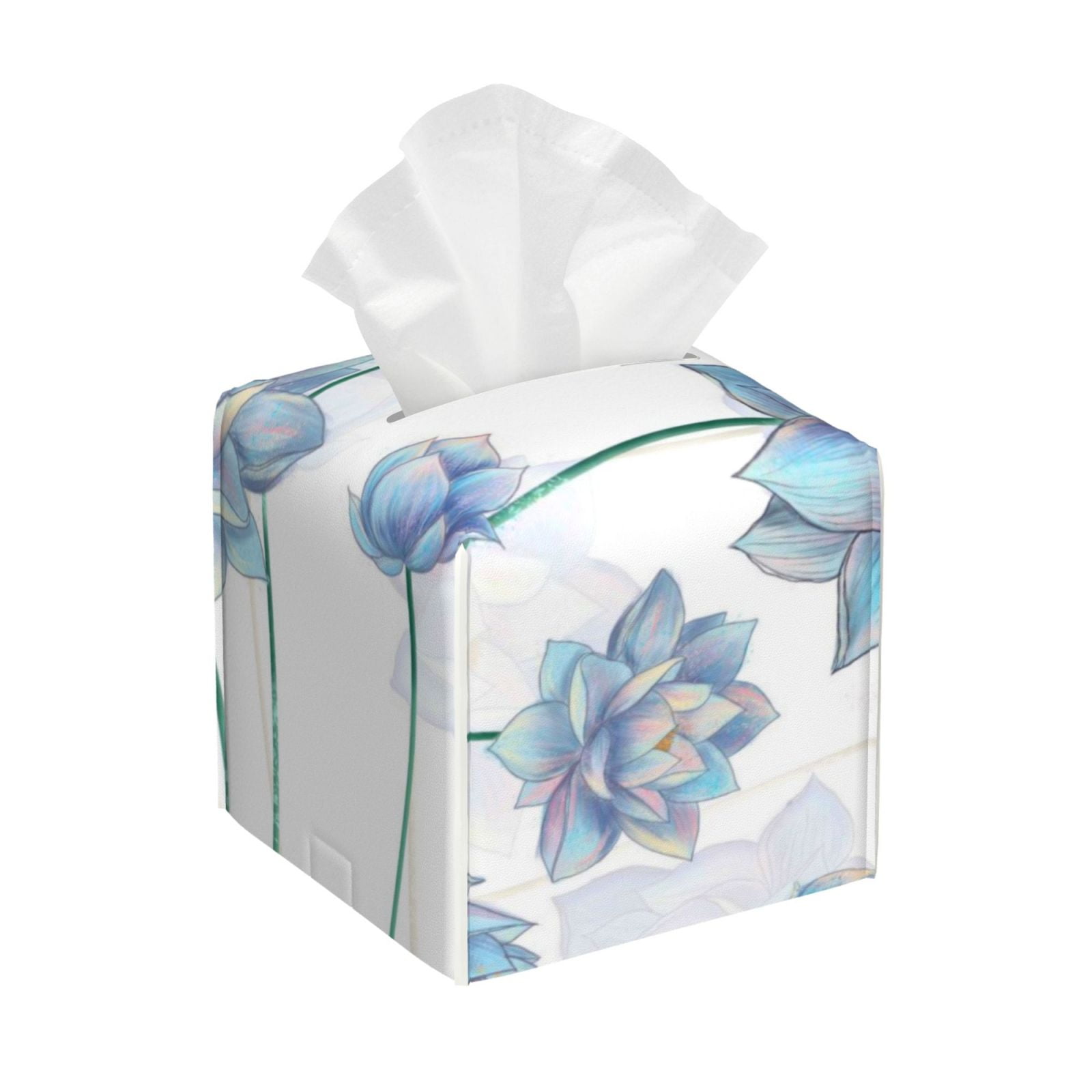 Tissue Pale Blue Lotus Flowers Box Cover Holder, Square by Xecao ...