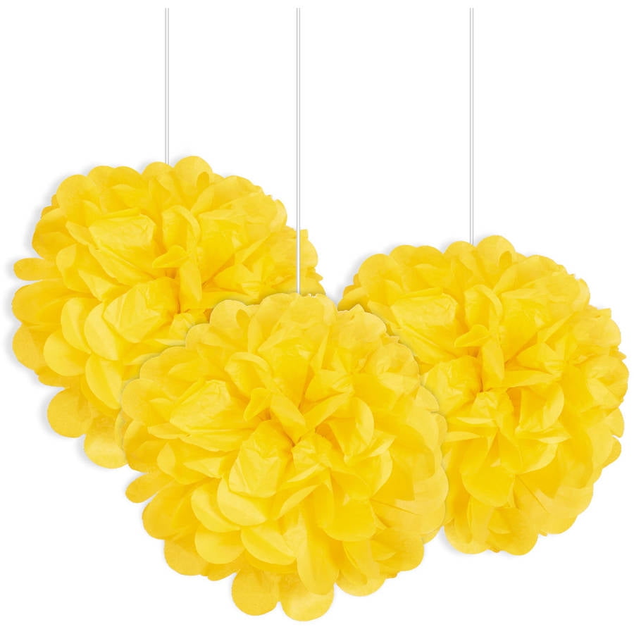 Tissue Paper Pom Poms, 9 in, Yellow, 3ct - Walmart.com