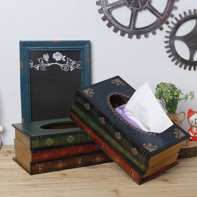 Tissue box, Crafted Classic Vintage Wooden Antique Book Tissue Box ...
