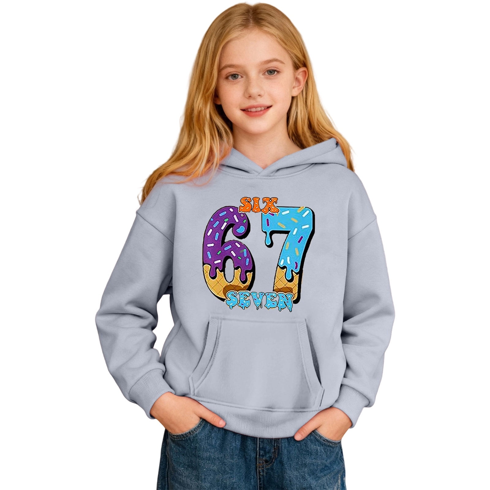 Tisuna 67 Hoodie For Girls Boys Child Ice Cream Print Long Sleeve ...