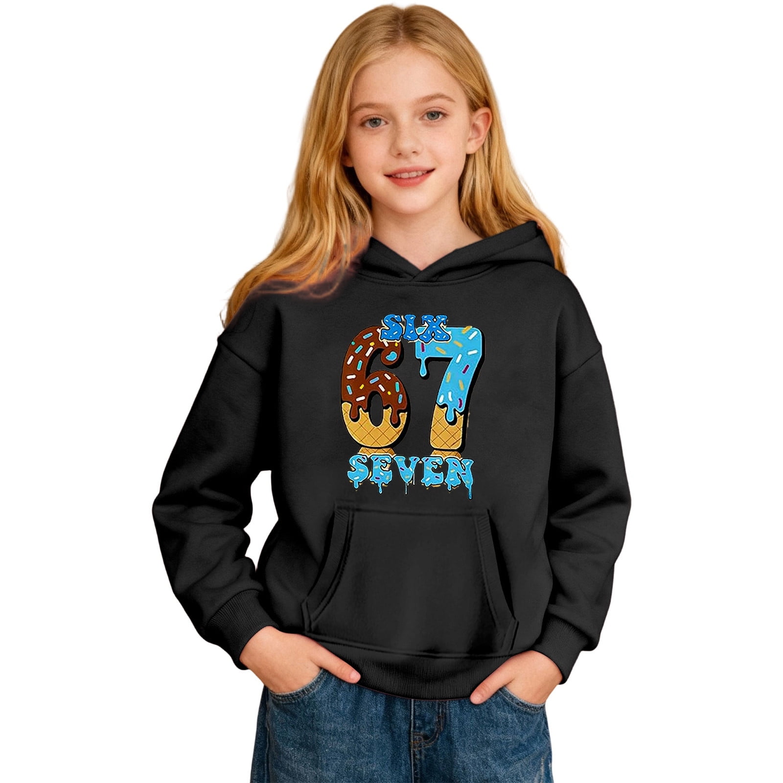 Tisuna 67 Hoodie For Girls Boys Child Ice Cream Print Long Sleeve ...