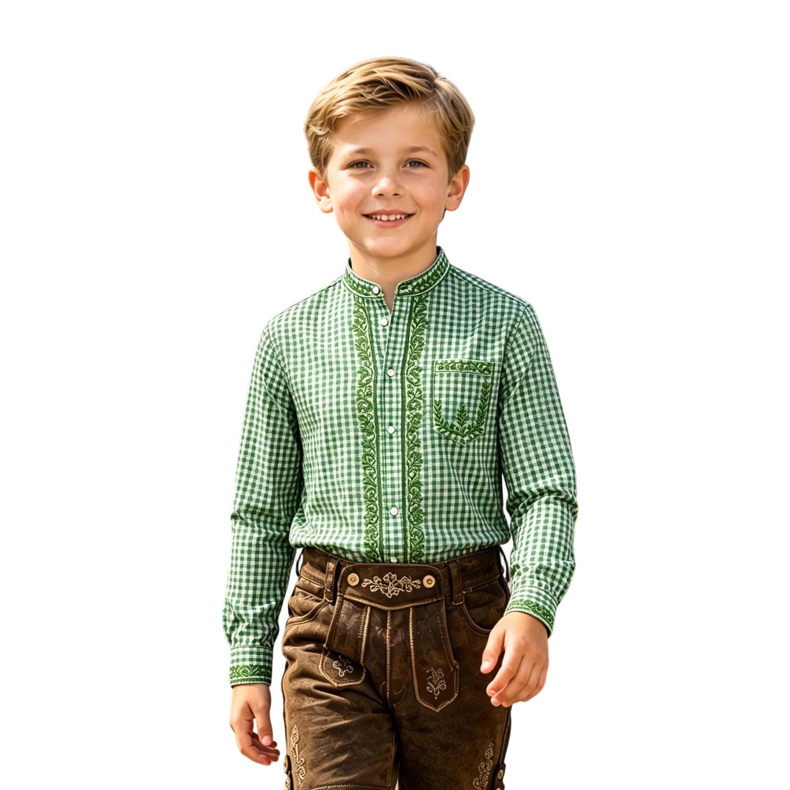 Tisuna Boys Long Sleeve Plaid Shirts Kids Stand Collar Button Down ...