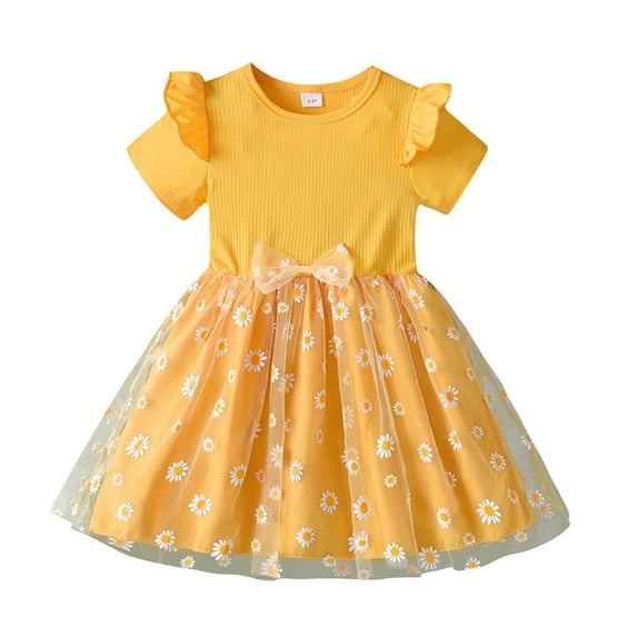 Tisuna Cute Dress For Girls Toddler Rainbow Print Ruffled Sleeve Crew ...