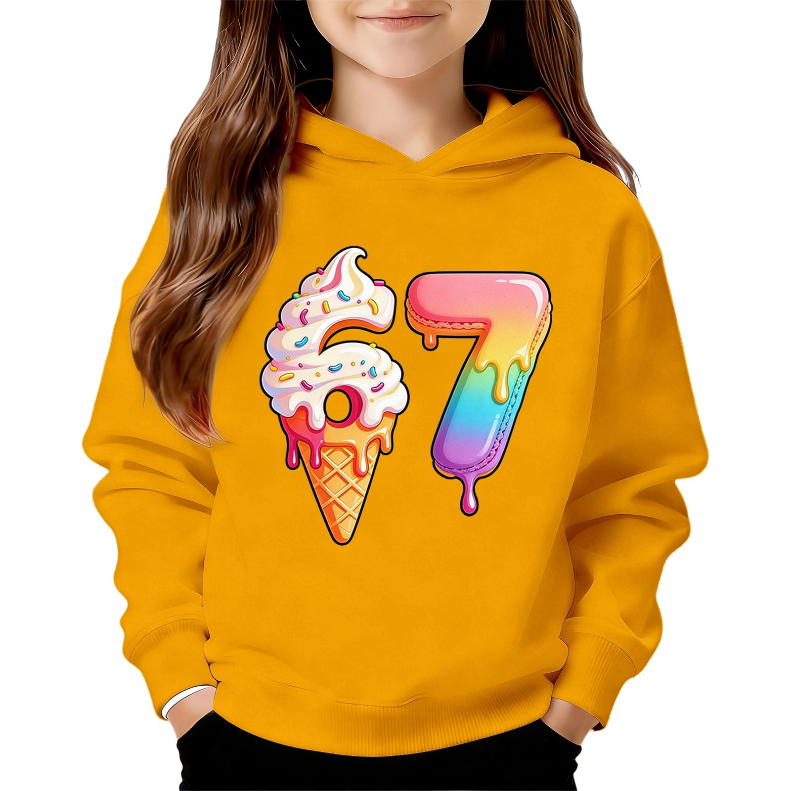 Tisuna Girls 67 Hoodie Child Star Print Long Sleeve Hooded Tops Cute ...