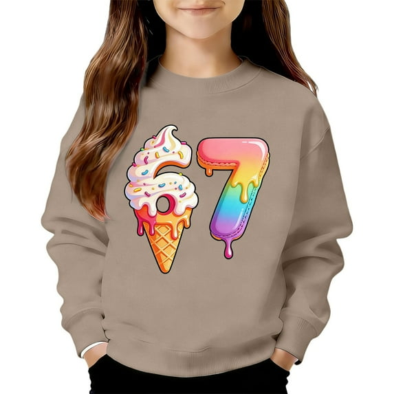 Tisuna Girls 67 Hoodie Child Star Print Long Sleeve Hooded Tops Cute ...