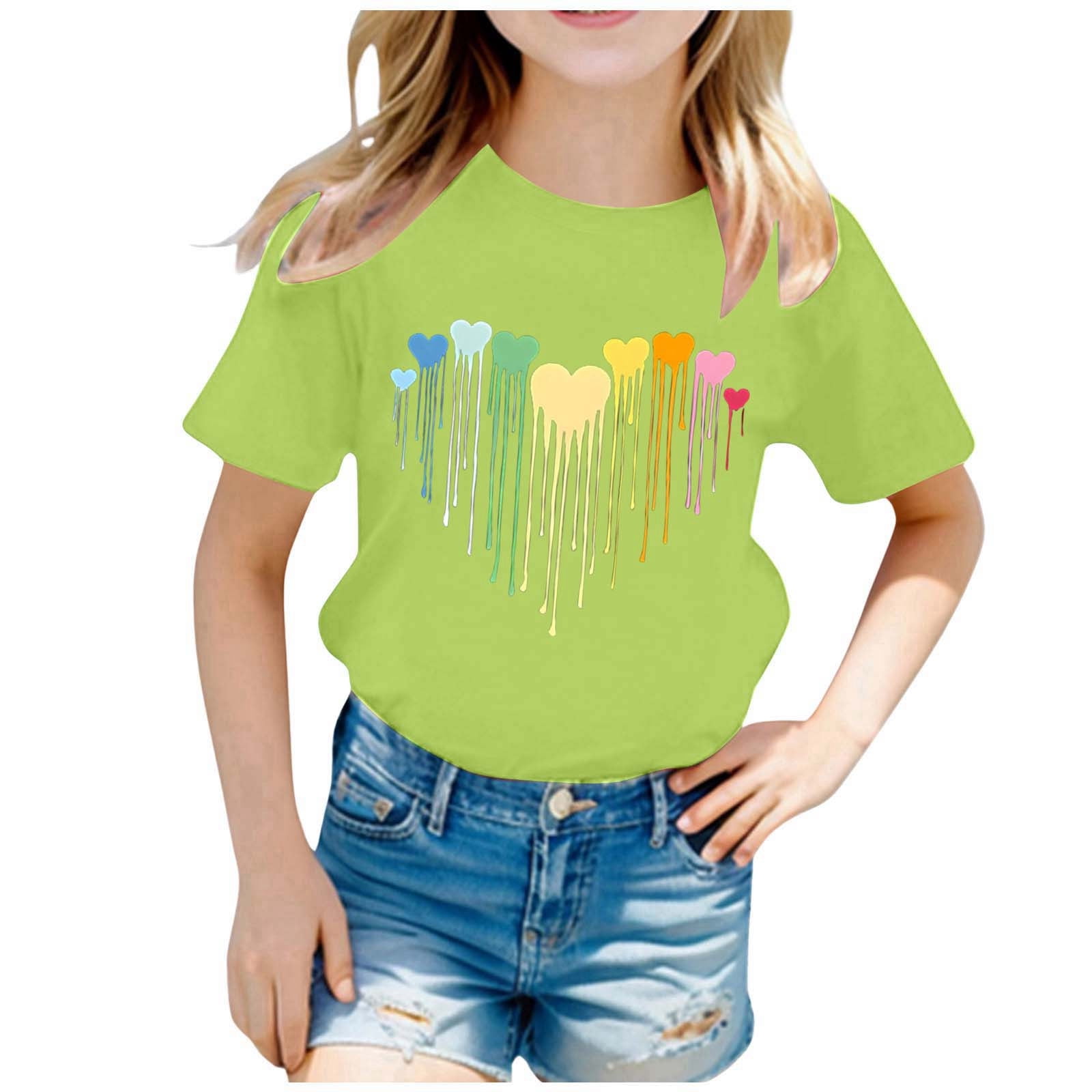 Tisuna Girls Summer T-Shirts Little Kids Heart Print Short Sleeve Crew ...