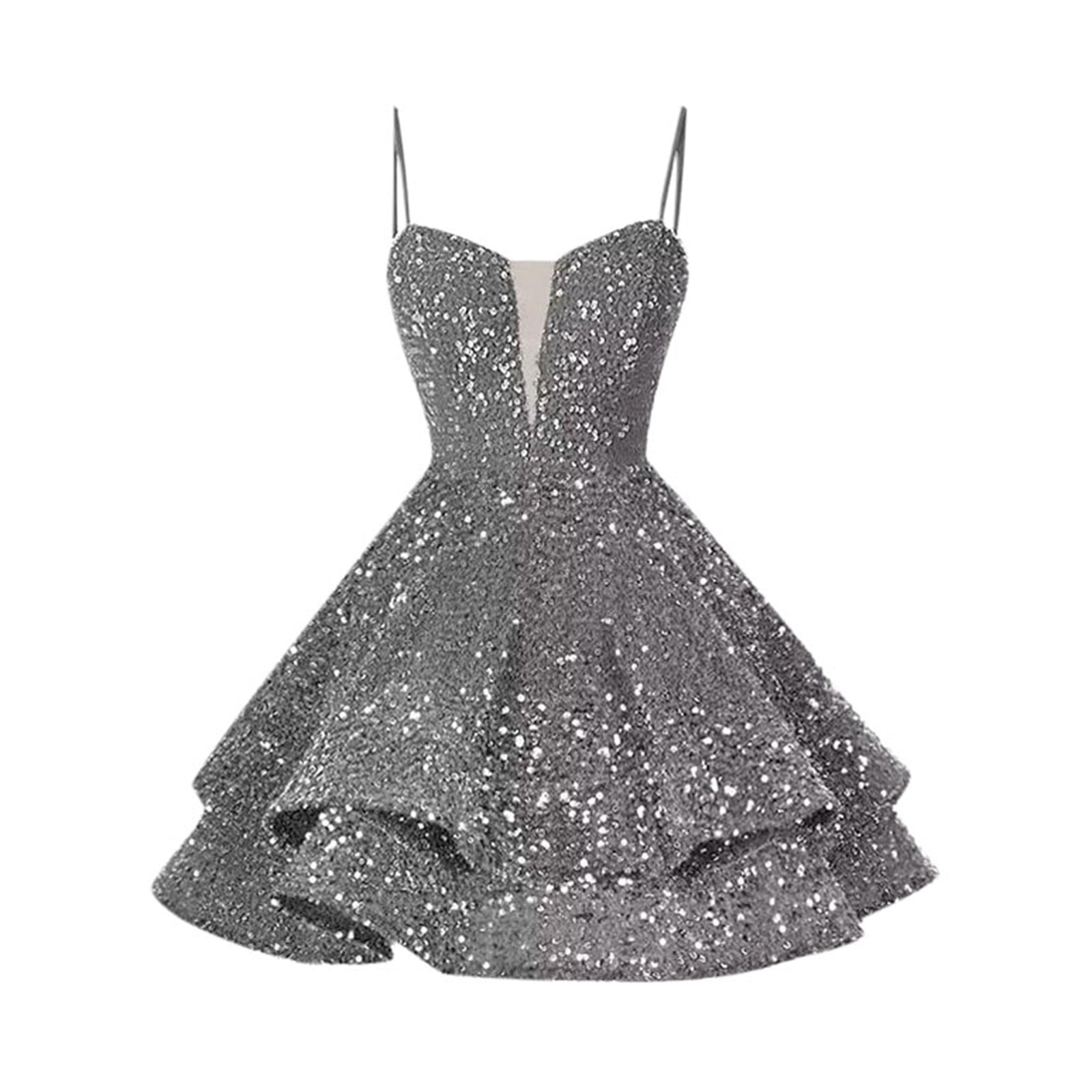 Tisuna Grey Sparkly Dress For Women Sequin Print Sleeveless Suspender ...