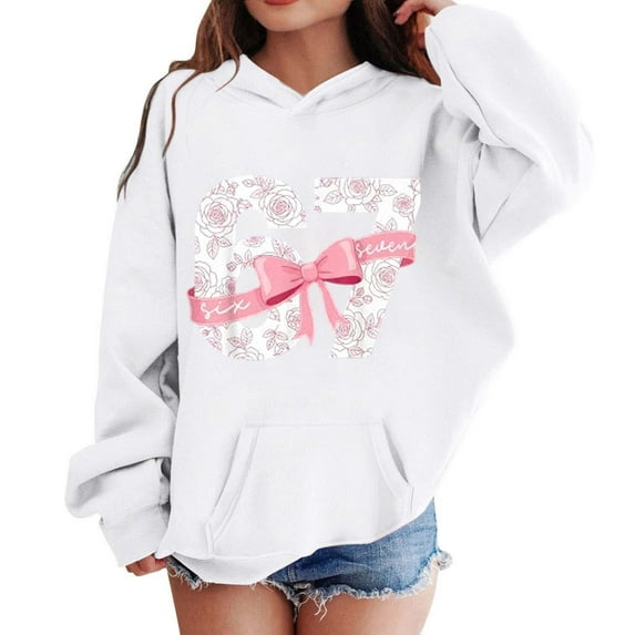 Tisuna Hoodie For Child Girls 67 Bowknot Print Long Sleeve Hooded ...