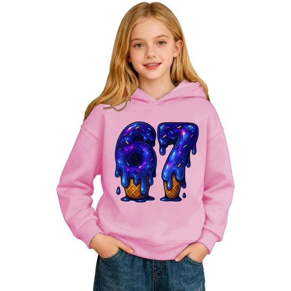 Tisuna Hoodie For Child Girls 67 Print Long Sleeve Hooded Tops ...