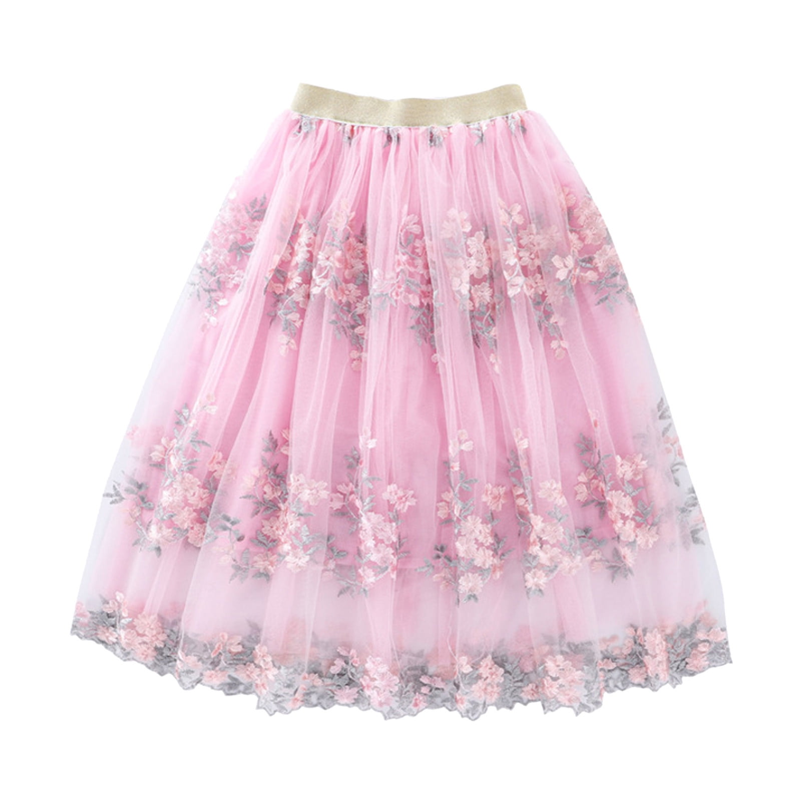 Tisuna Little Girls Mesh Skirt Floral Print Elastic Waist Mesh Layered ...