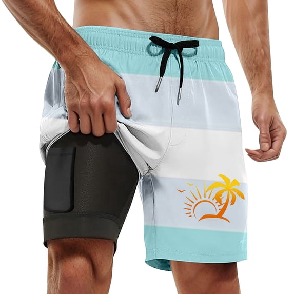 Tisuna Men'S Swim Trunks Summer Color Block Drawstring Elastic Waist ...