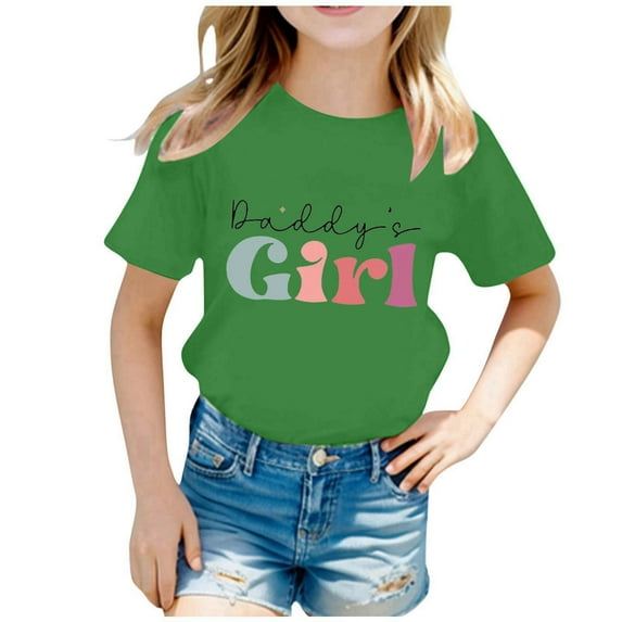 Tisuna Short Sleeve T-Shirt For Little Girls Letter Print Crew Neck ...