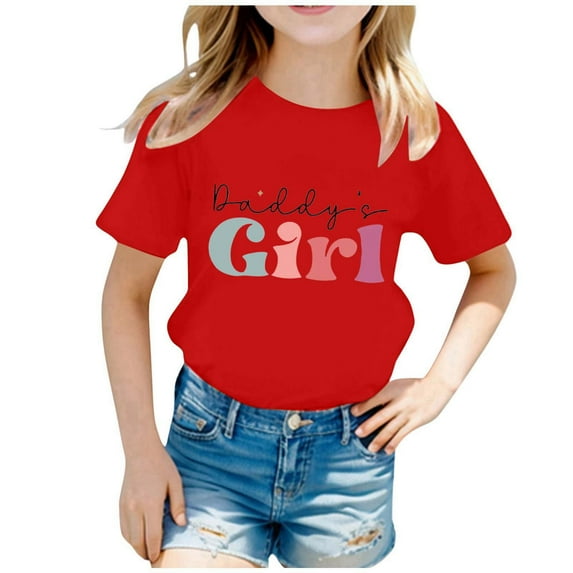 Tisuna Short Sleeve T-Shirt For Little Girls Letter Print Crew Neck ...