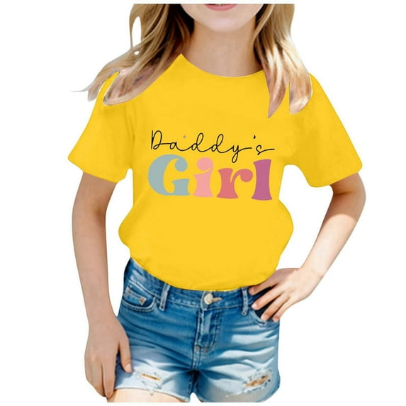 Tisuna Short Sleeve T-Shirt For Little Girls Letter Print Crew Neck ...