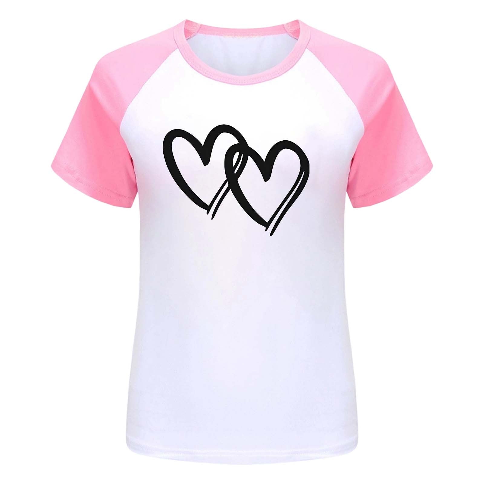 Tisuna Summer T Shirt For Girls Toddler Heart Print Raglan Short Sleeve ...