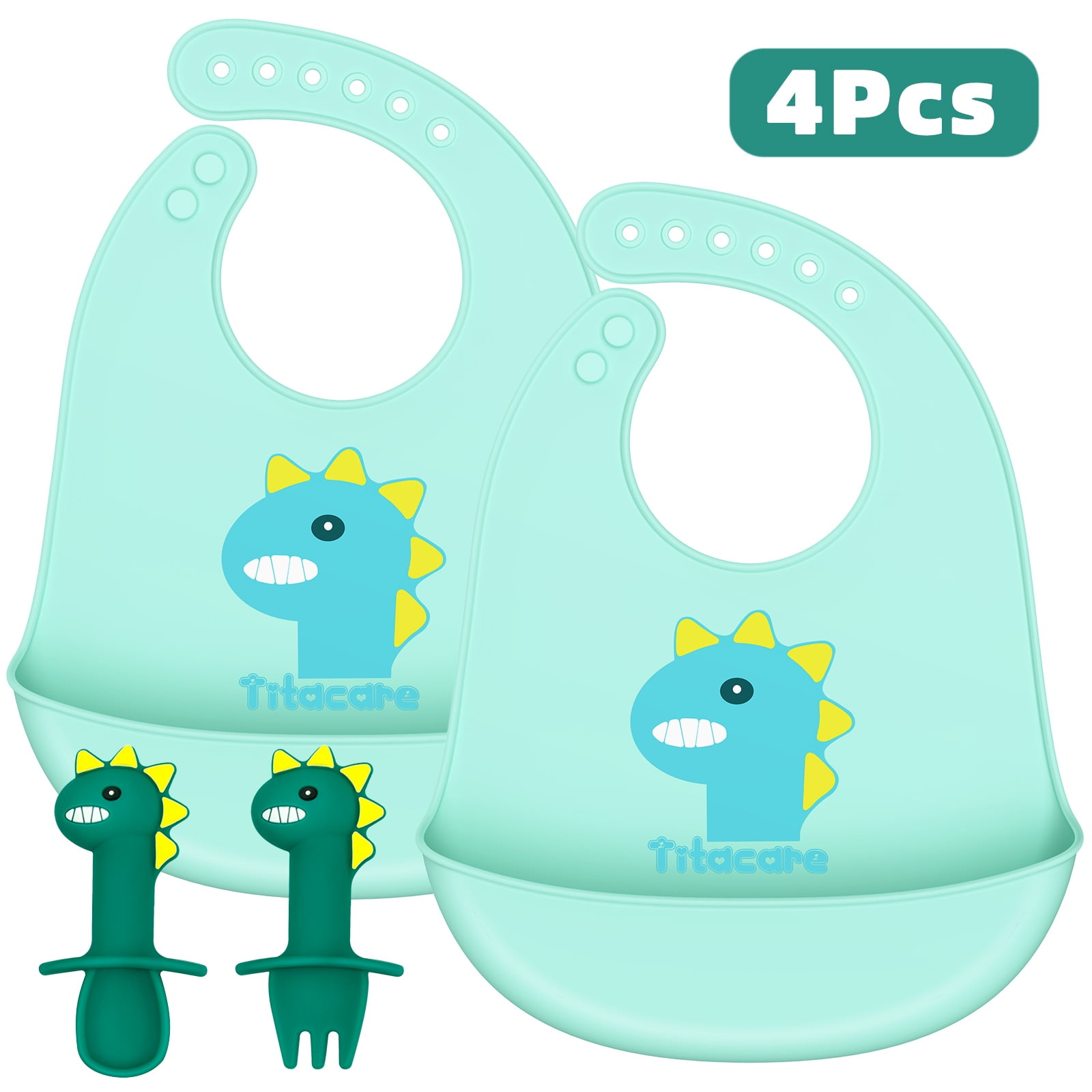 TitaCare Baby Self-Feeding Waterproof BPA Free Dinosaurs Silicone Baby ...