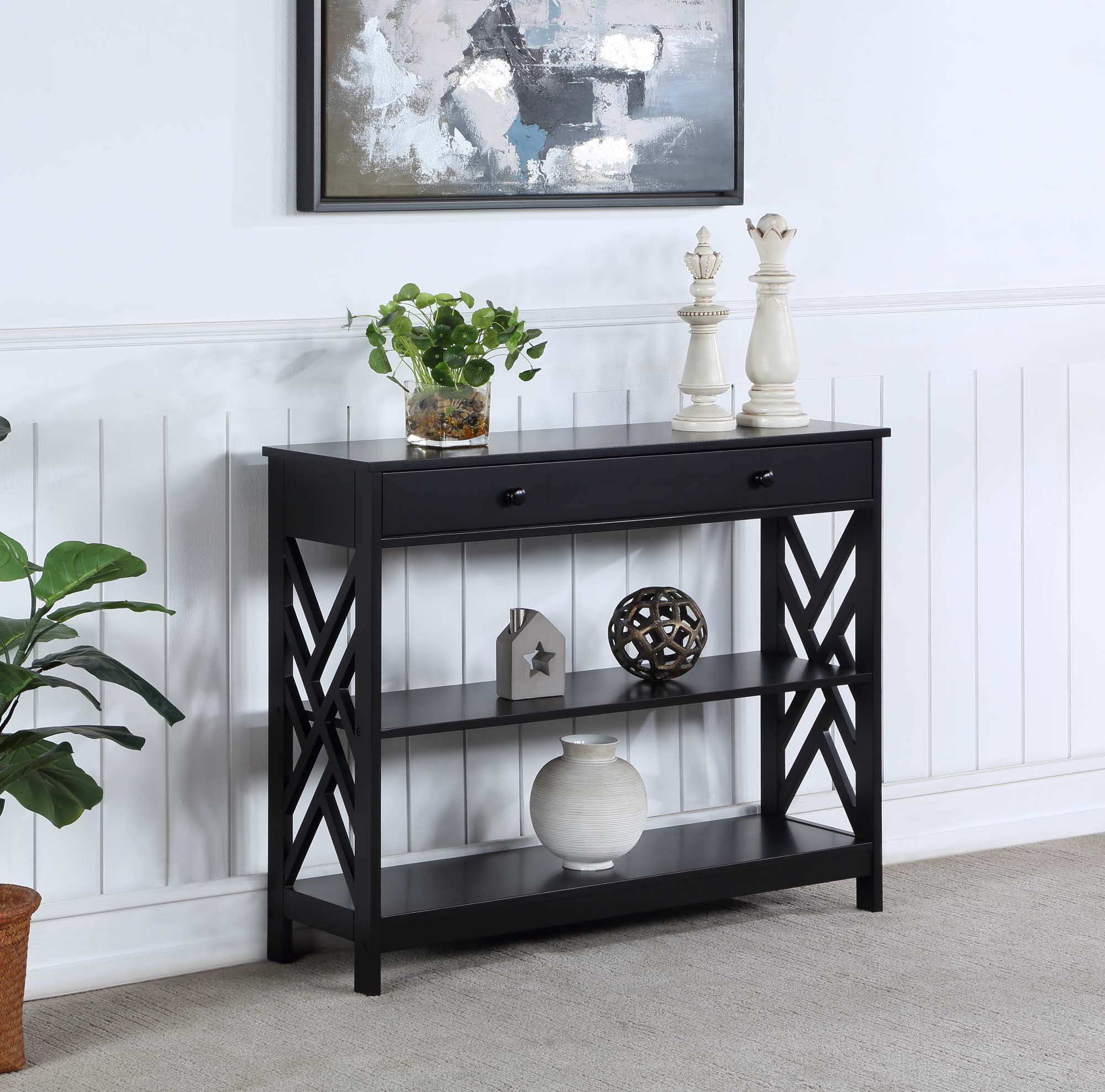 Titan 1 Drawer Console Table with Shelves, Black - Walmart.com
