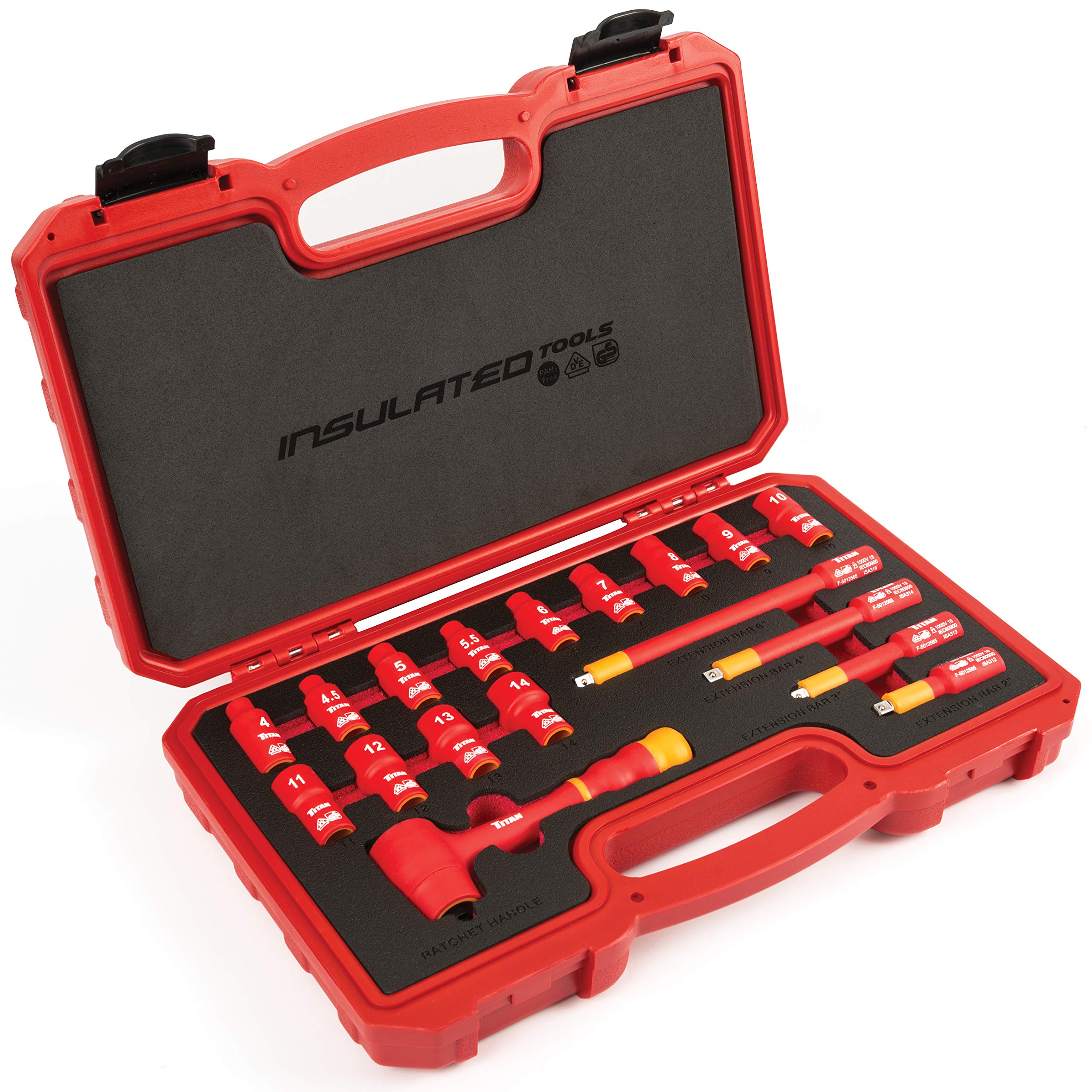 Titan 66100 18-Piece 1/4-Inch Drive VDE Insulated Socket Set C55 ...