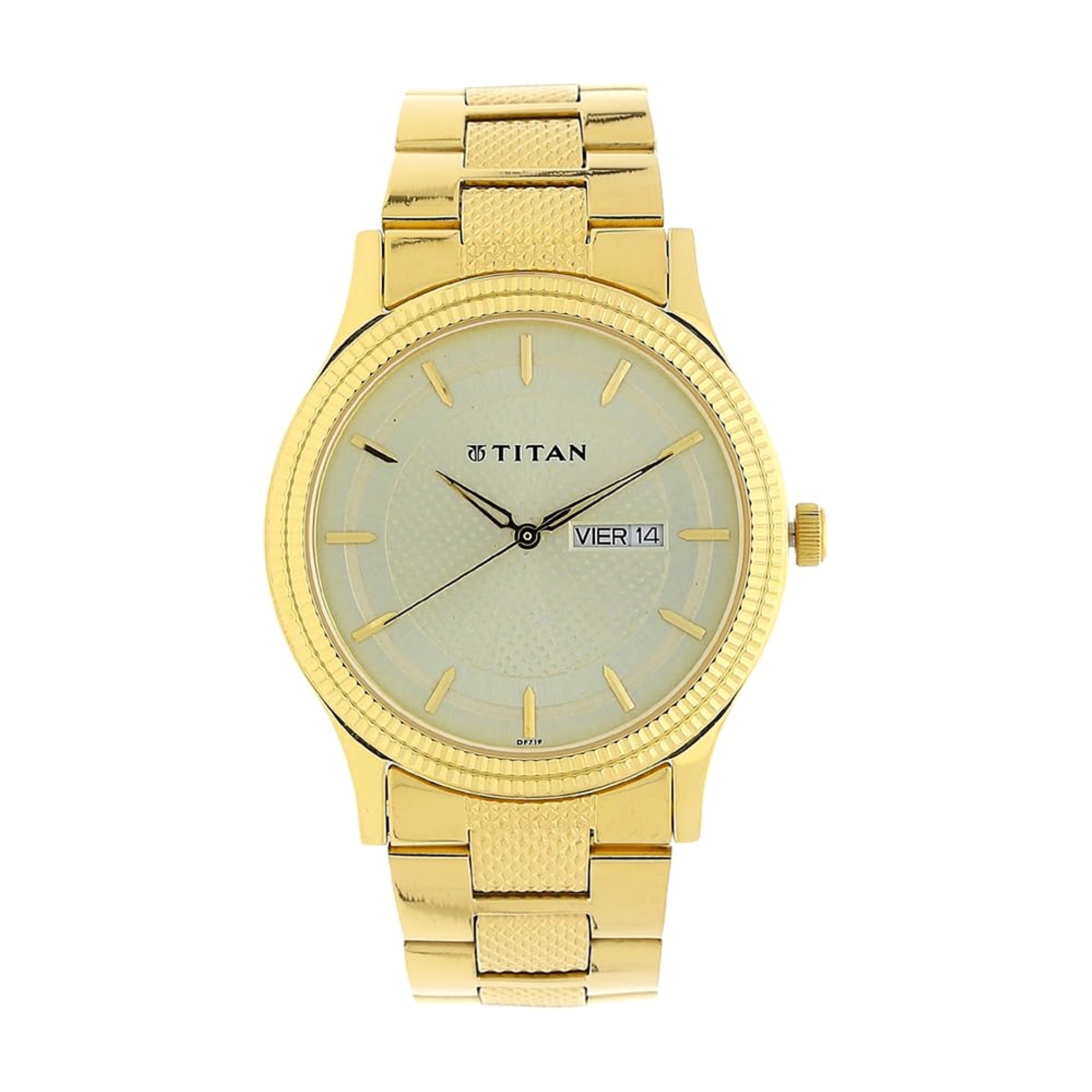 Titan Analog with Day and Date Quartz Champagne Dial Metal Round ...