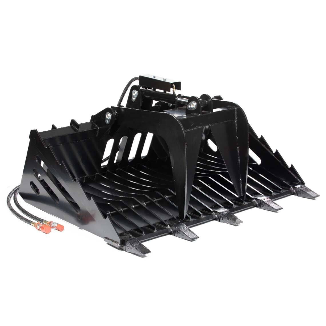 Titan Attachments 60-in Fine Grade Rock Grapple Skeleton Rake with Teeth, Universal Skid Steer ...