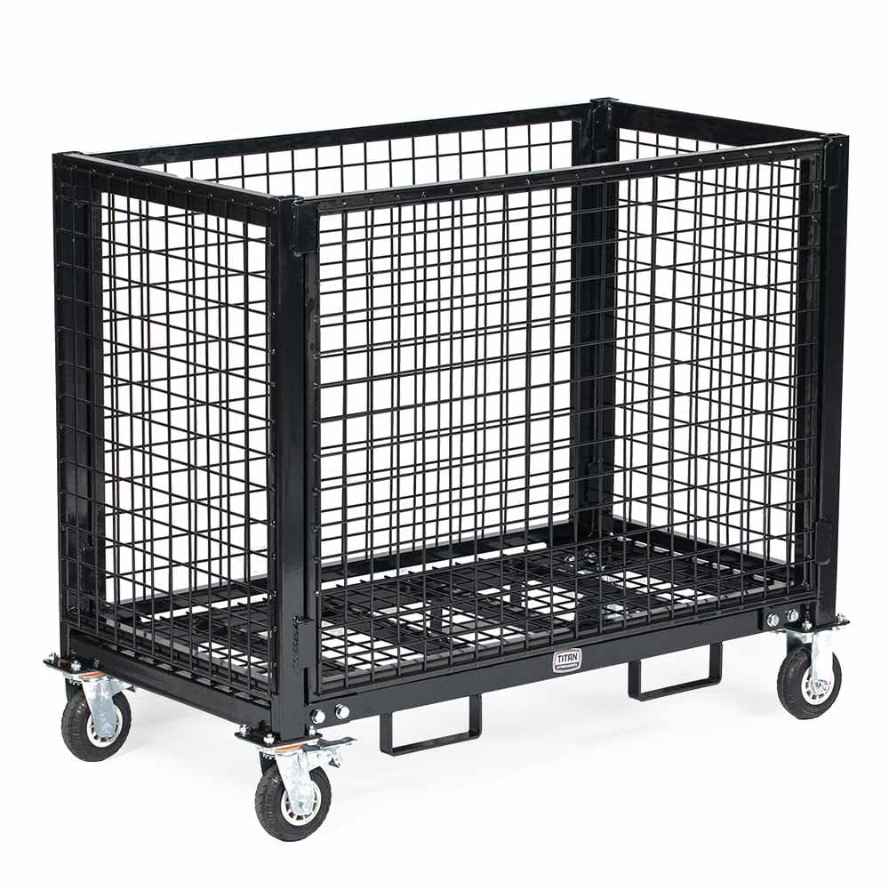 Titan Attachments Mobile Industrial Wire Crate Cart, Heavy-Duty Rolling ...