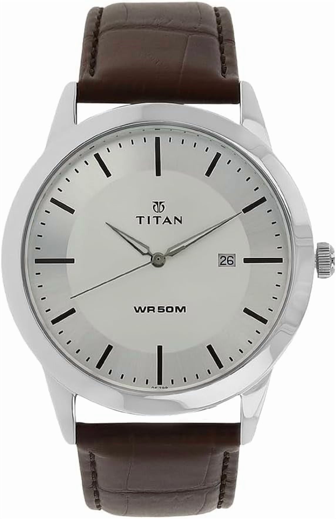 Titan Men's Analog Watch – Silver & White Dial, Brown Leather Strap ...