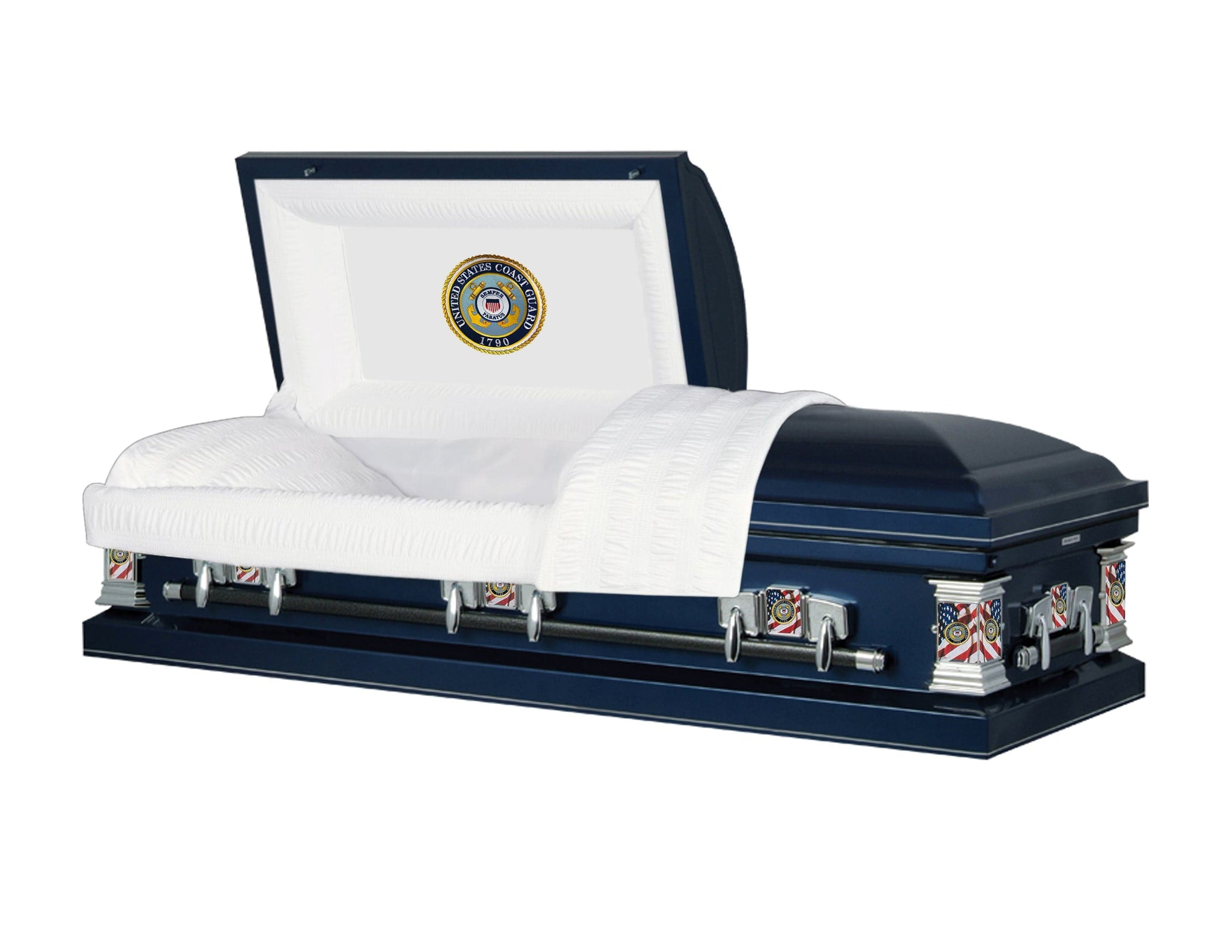 Titan Casket, Veteran Premier Steel Coast Guard Casket with White Crepe ...