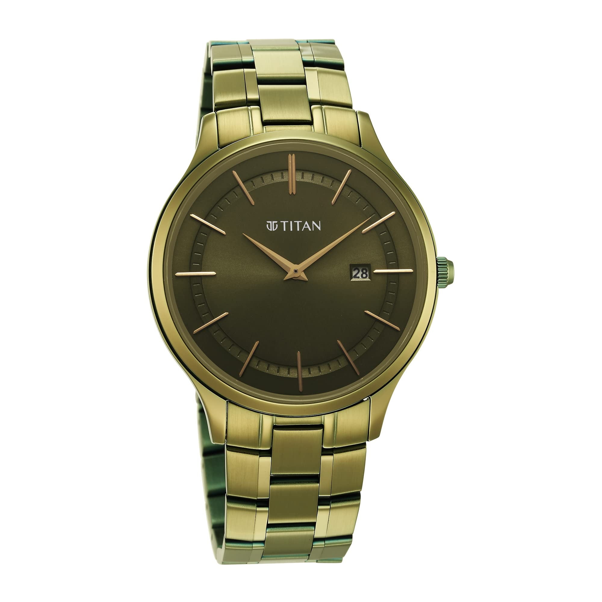 Titan Classique Slimline Green Dial Analog with Day and Date Stainless ...