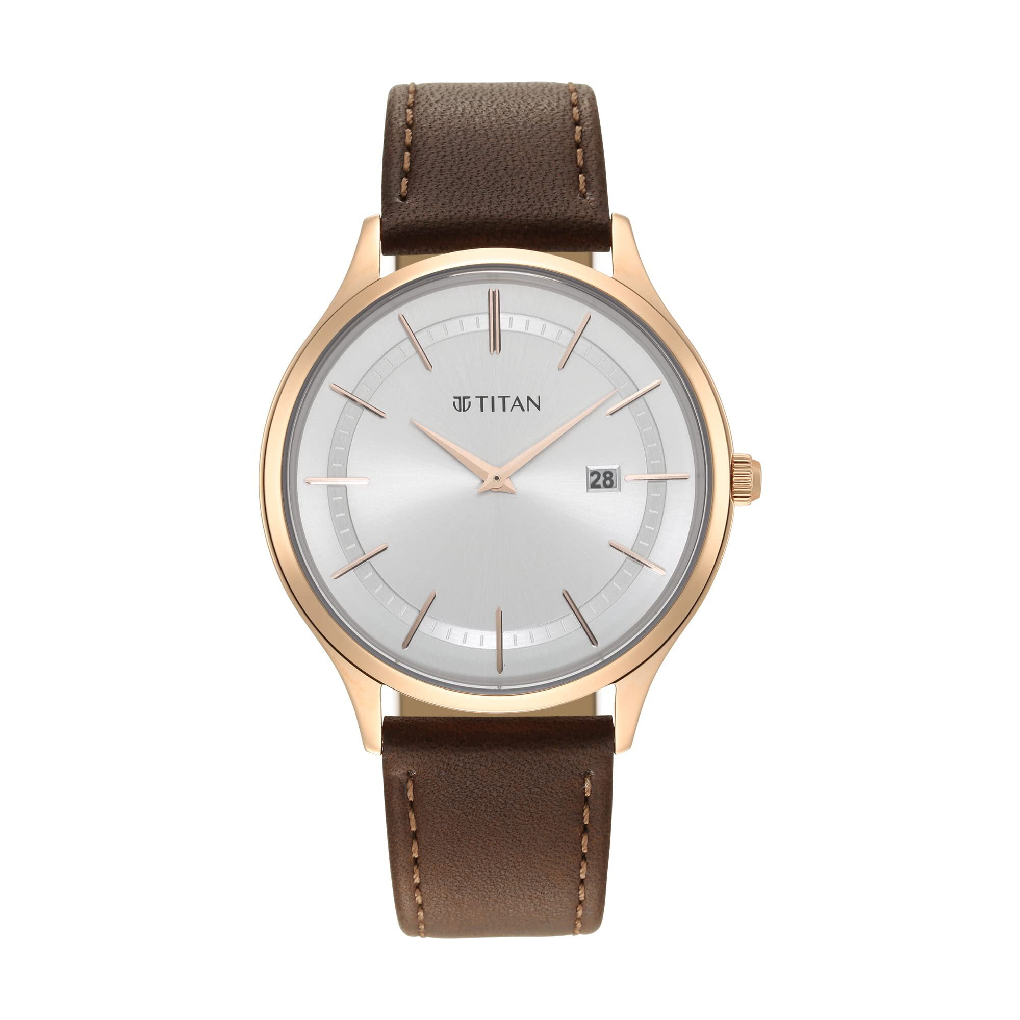 Titan Classique Slimline Silver Dial Analog with Date Leather Strap ...