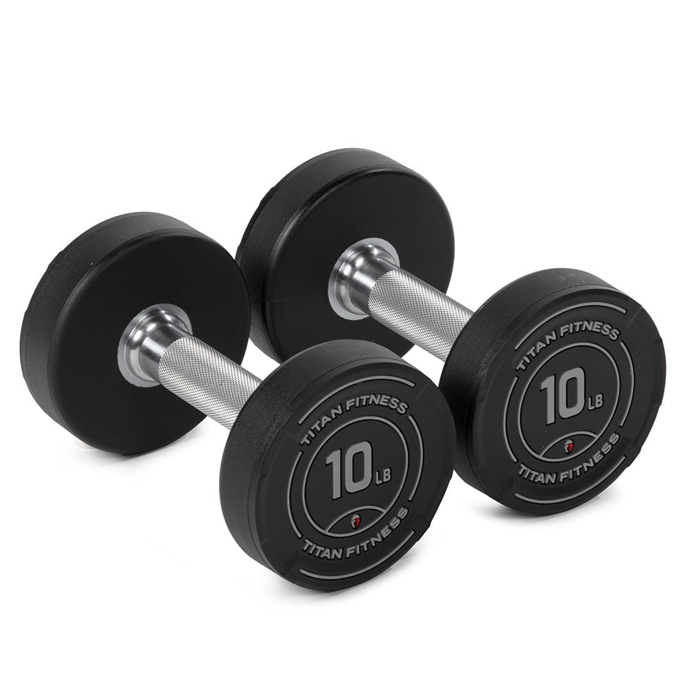 Titan Fitness 10 LB Set Round Urethane Dumbbells, Medium Volcano ...