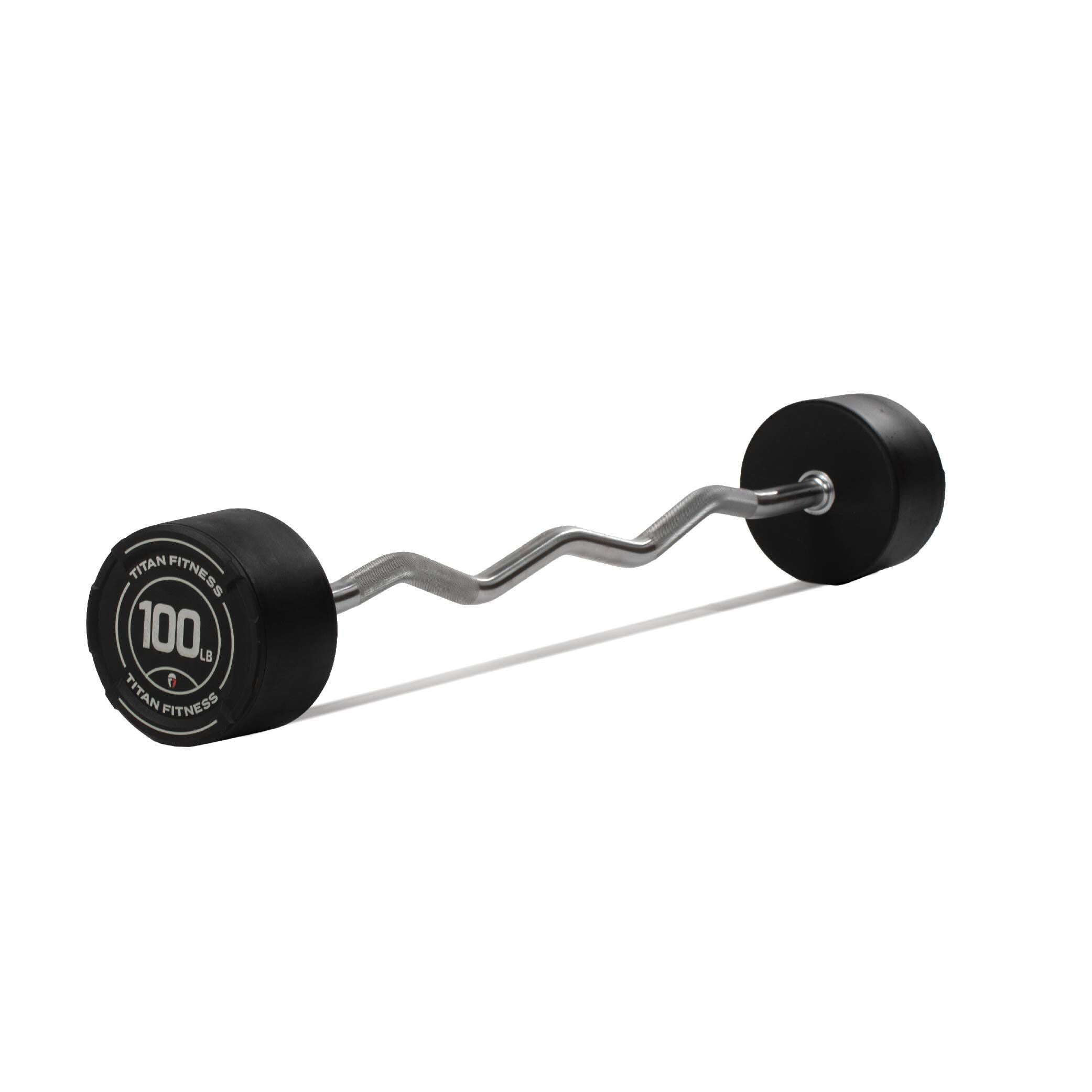Titan Fitness 100 LB Rubber EZ Curl Fixed Barbell, Pre-Loaded Weight ...