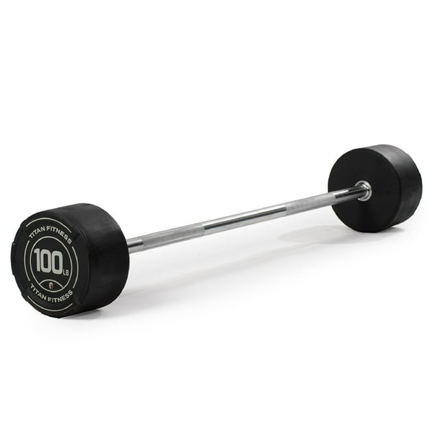 Titan Fitness 100 LB Rubber Straight Fixed Barbell, Pre-Loaded Weight ...