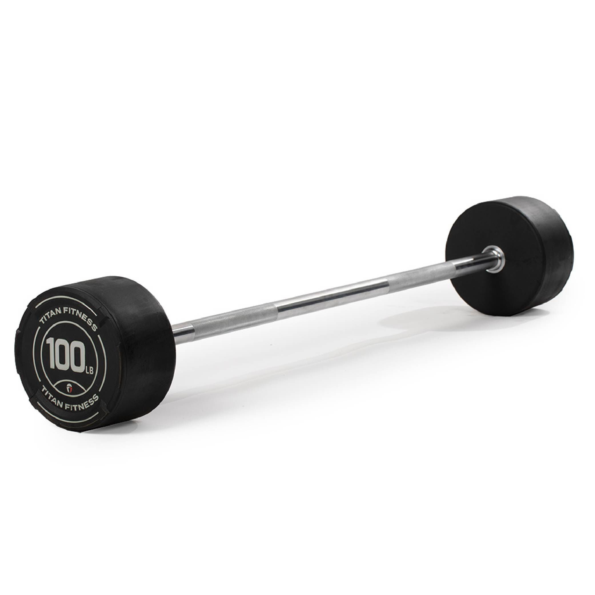 Titan Fitness 100 LB Rubber Straight Fixed Barbell, Pre-Loaded Weight ...