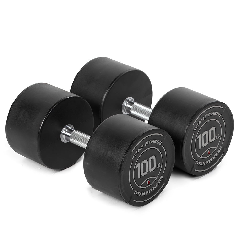 Titan Fitness 100 LB Set Round Urethane Dumbbells, Medium Volcano ...