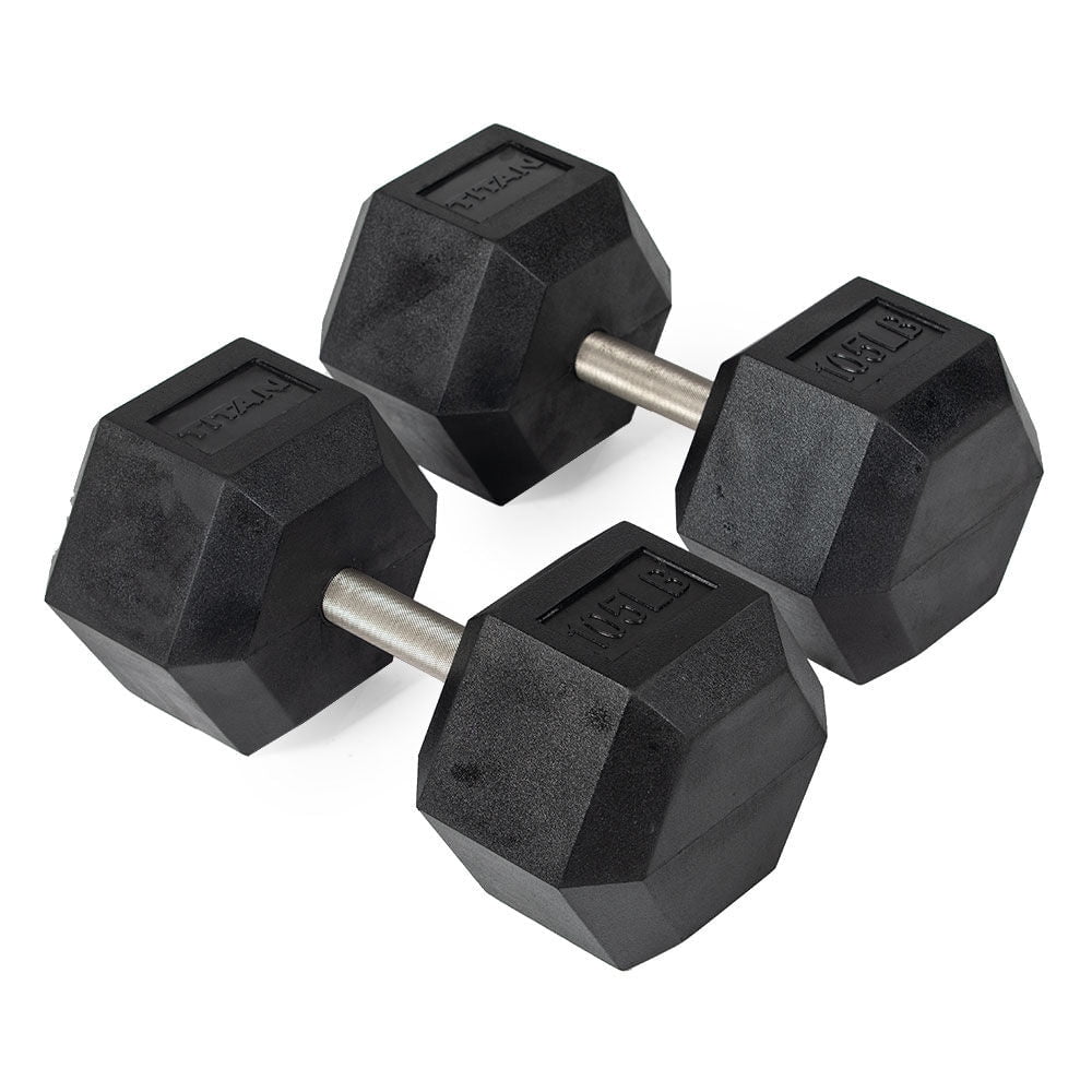 Titan Fitness 105 LB Pair Free Weights, Black Rubber Coated Hex ...