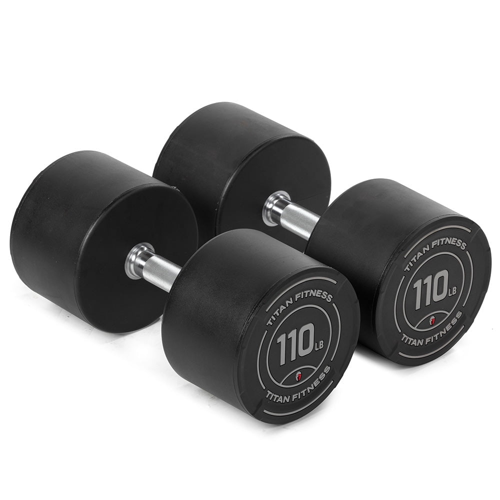 Titan Fitness 110 LB Set Round Urethane Dumbbells, Medium Volcano ...