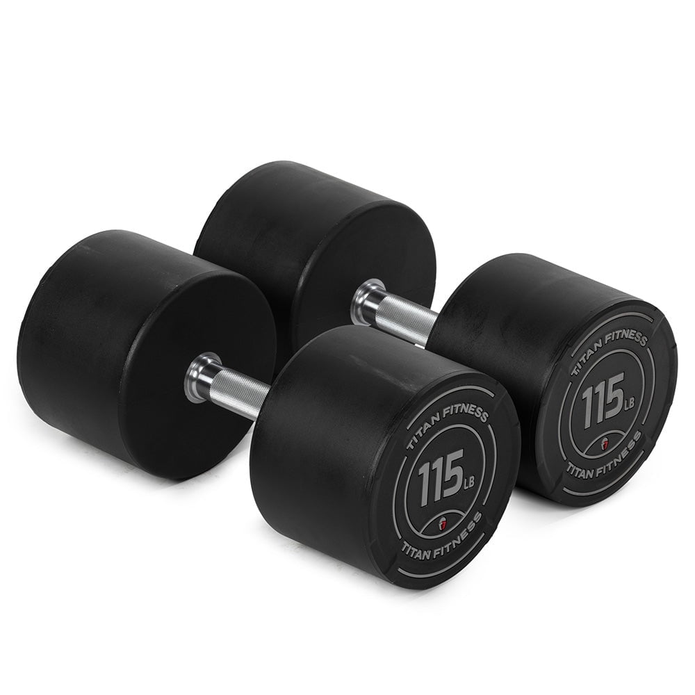 Titan Fitness 115 LB Set Round Urethane Dumbbells, Medium Volcano ...