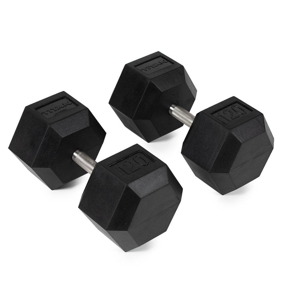 Titan Fitness 120 LB Pair Free Weights, Black Rubber Coated Hex ...