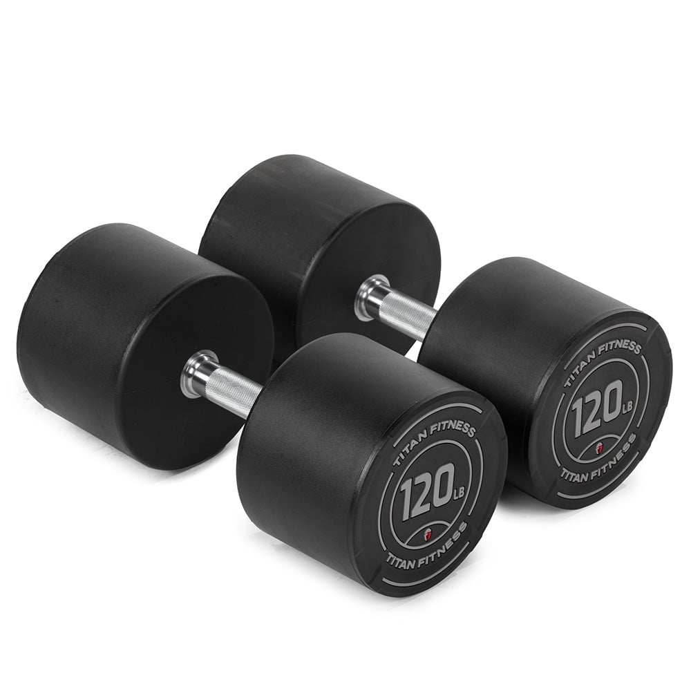 Titan Fitness 120 LB Set Round Urethane Dumbbells, Medium Volcano ...