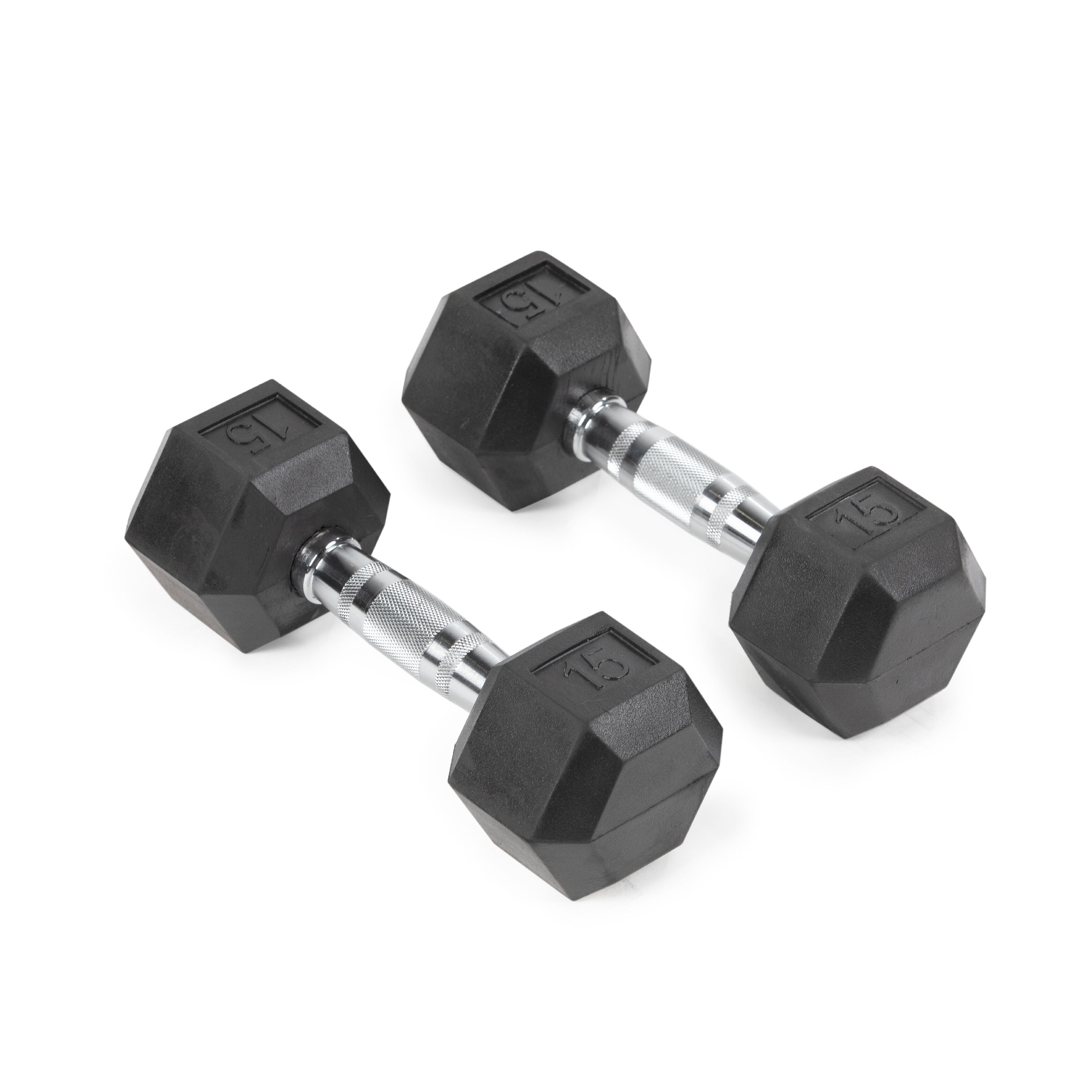 Titan Fitness 15 LB Pair Free Weights, Black Rubber Coated Hex Dumbbell ...