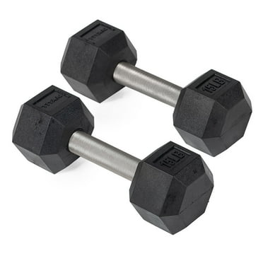 Titan Fitness 80 LB Pair Free Weights, Black Rubber Coated Hex Dumbbell ...