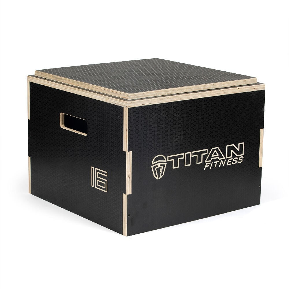 Titan Fitness 16in Anti-Slip Stackable Wooden Plyometric Box, Pro-Duty ...