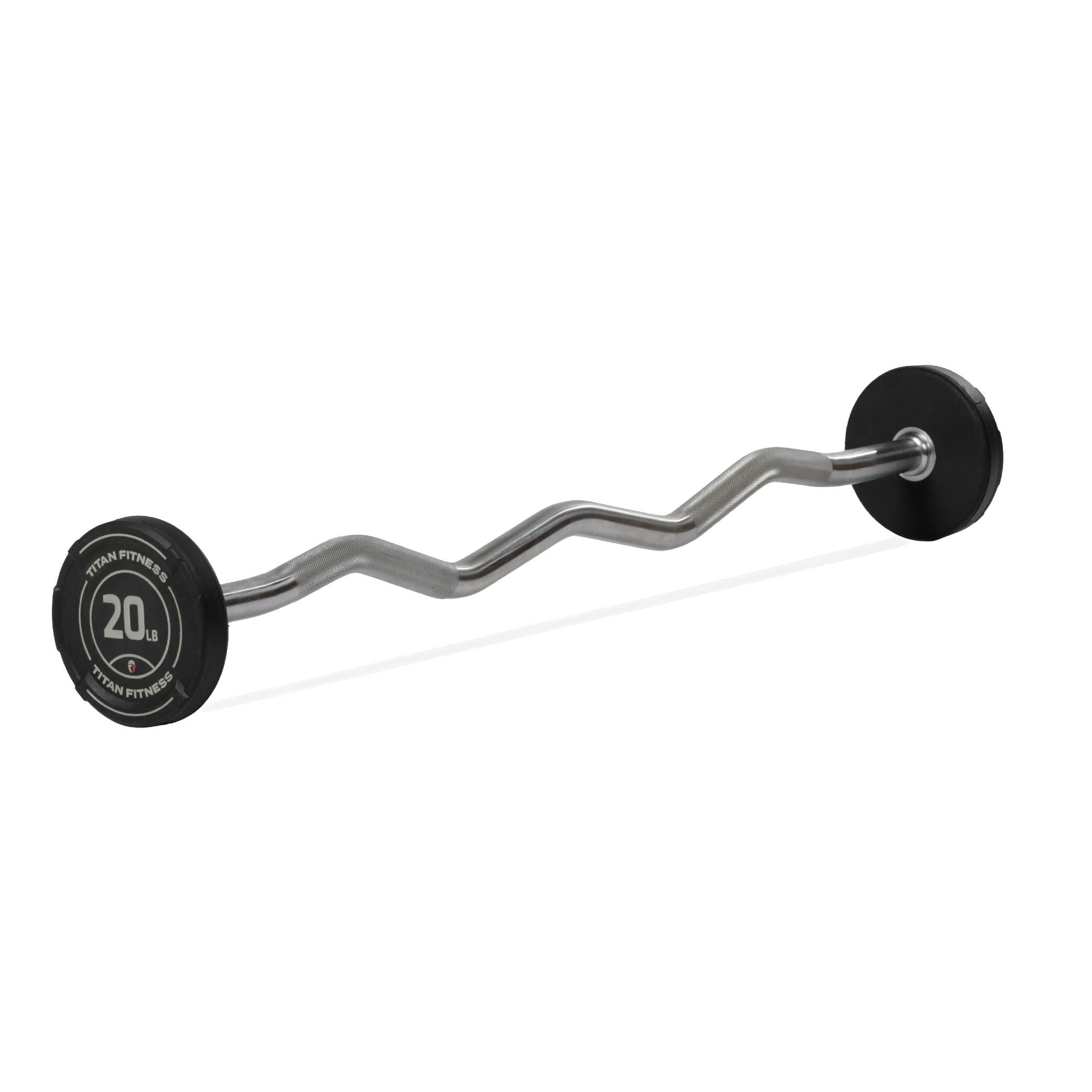 Titan Fitness 20 LB Rubber EZ Curl Fixed Barbell, Pre-Loaded Weight Bar ...
