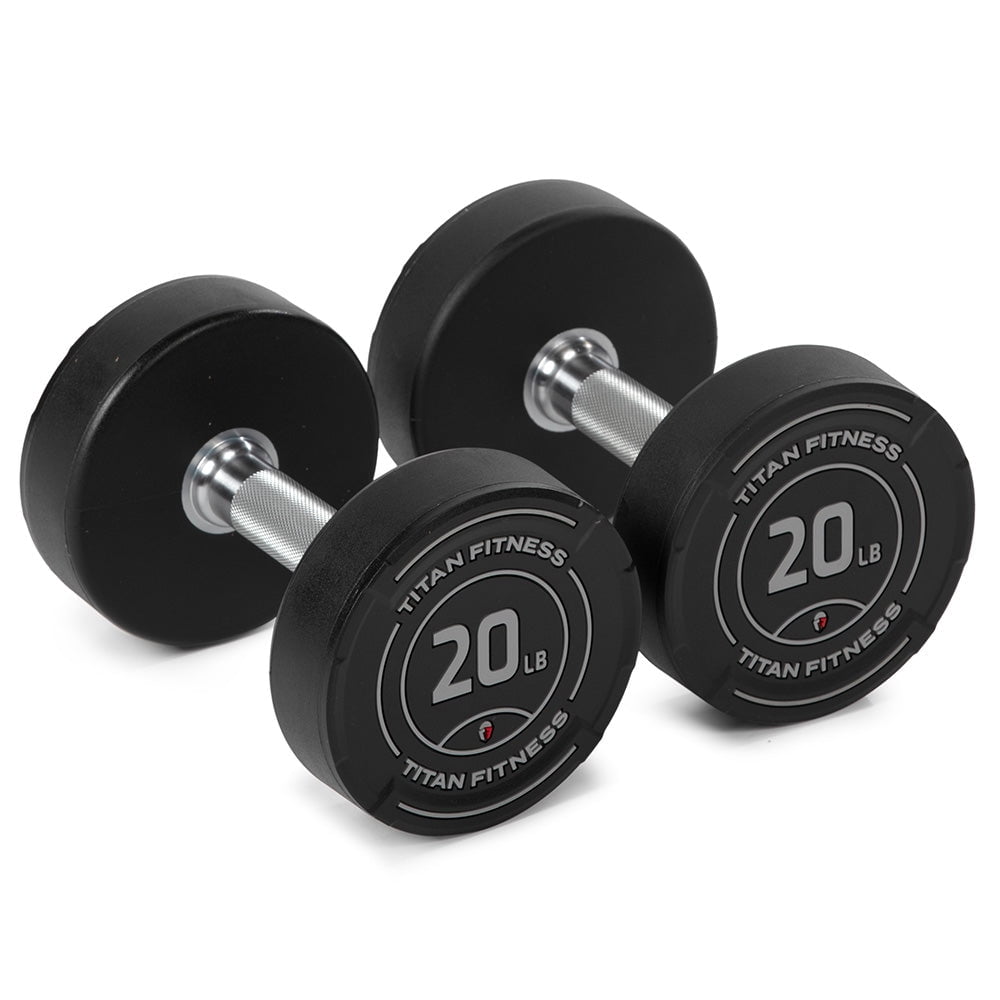Titan Fitness 20 LB Set Round Urethane Dumbbells, Medium Volcano ...