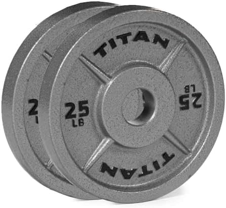 Titan Fitness 25 LB Cast Iron Olympic Plates, Sold in Pairs, Classic ...